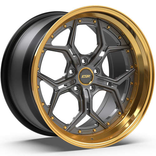 ESR Forged Classic LP2 Classic 18x9 +35mm Anthracite with a Gold Step Lip and Matte Black Barrel ...