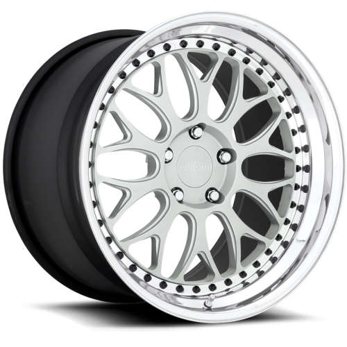 Rotiform Forged DAB 18x9.5 +35mm Silver with a Polished Step Lip and Matte Black Barrel with ...