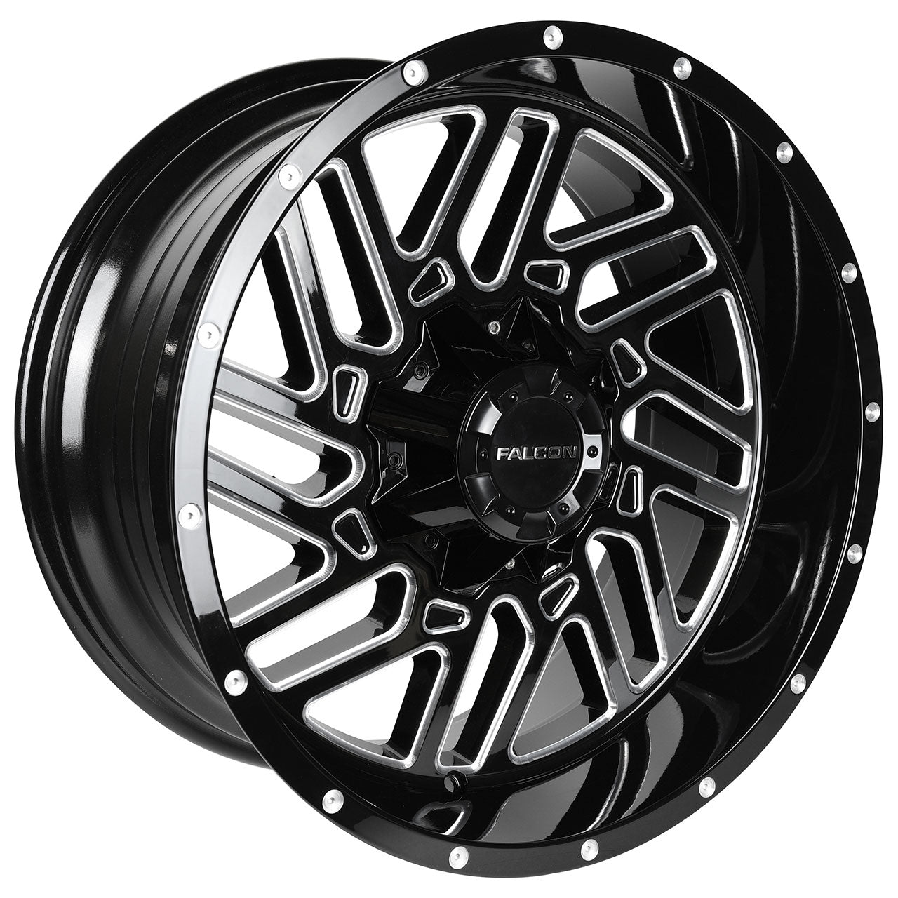 Falcon F2 20X10 -24mm Gloss Black w/CNC Machined Accents – TFS Wheels
