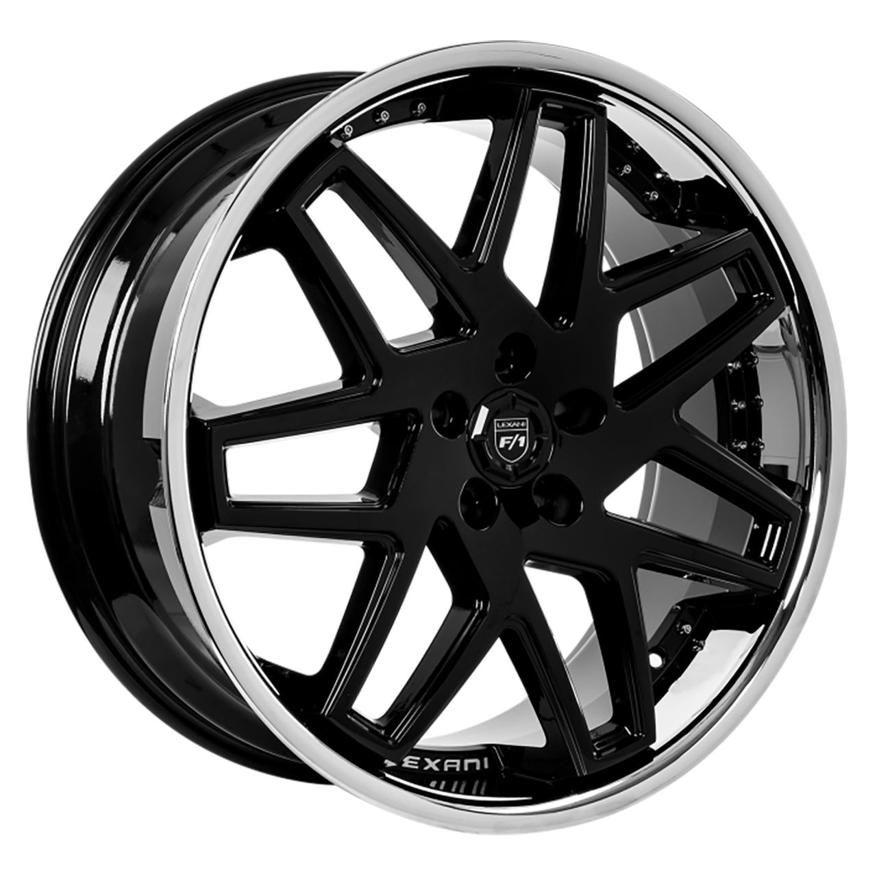 Lexani NOVA 20X9 15mm Gloss Black Center / Stainless Steel Chrome Lip ...