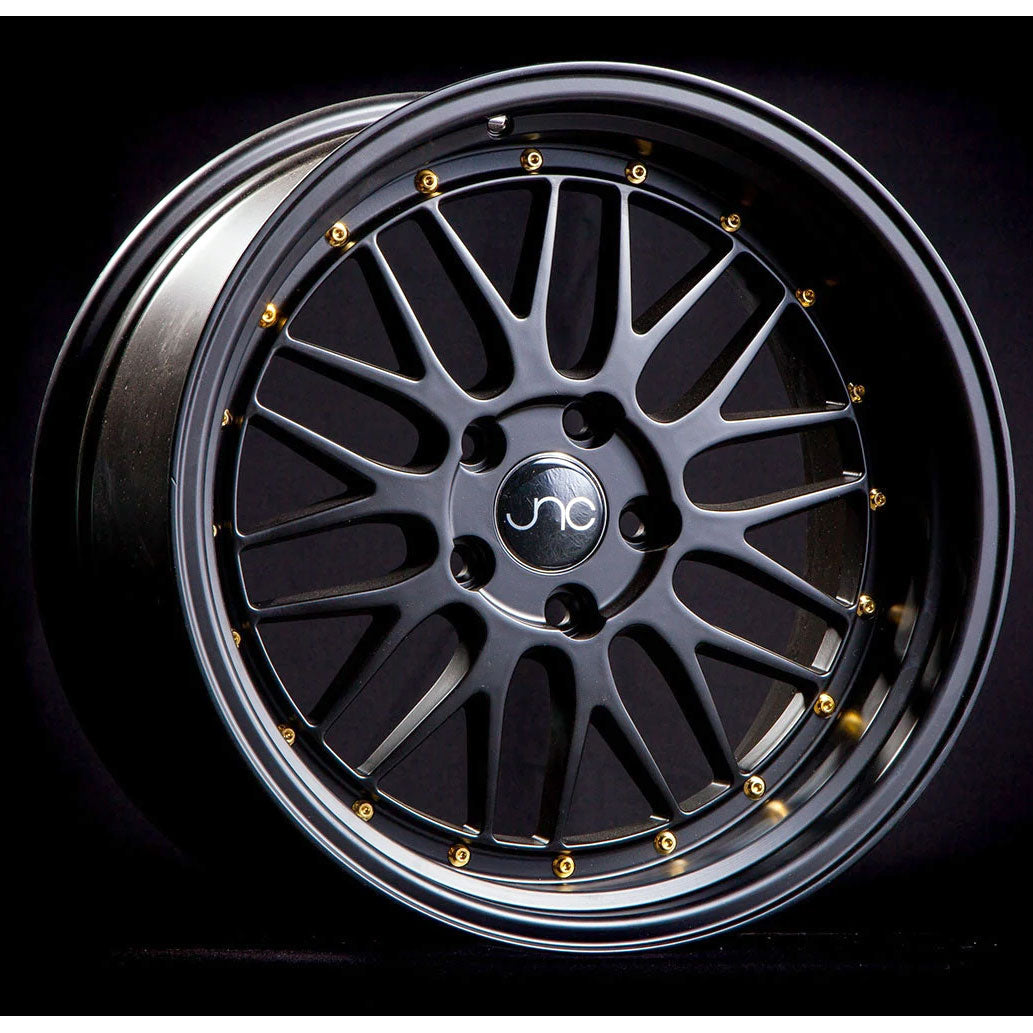 JNC JNC005 18x9 34mm Black with Gold Rivets – TFS Wheels