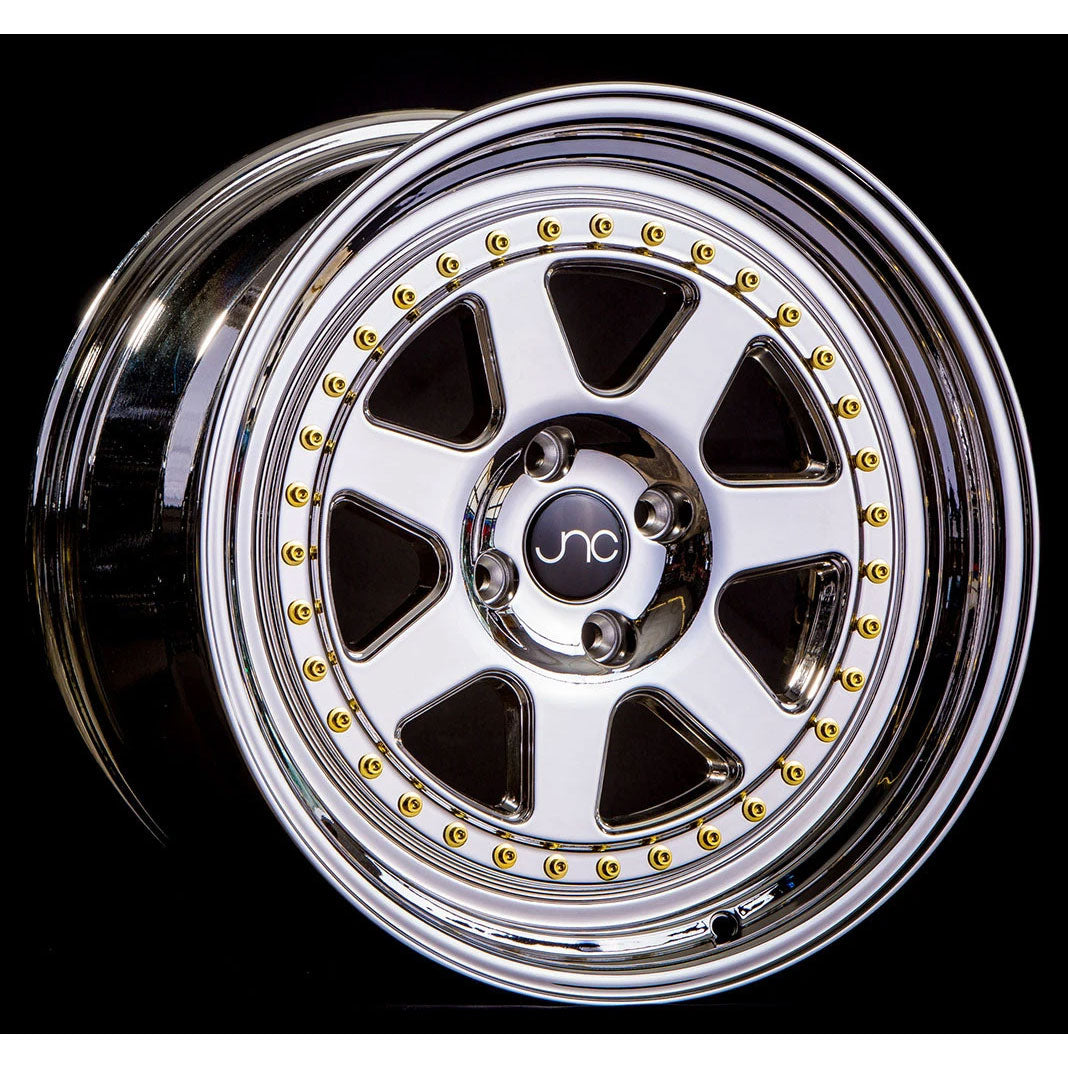 JNC JNC048 18X8.5 28mm Platinum (chrome look) w/Gold Rivets – TFS Wheels