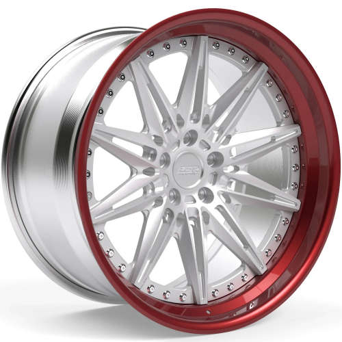 ESR Forged Classic LT11 Classic 17x8 +35mm Silver with a Candy Red Step ...
