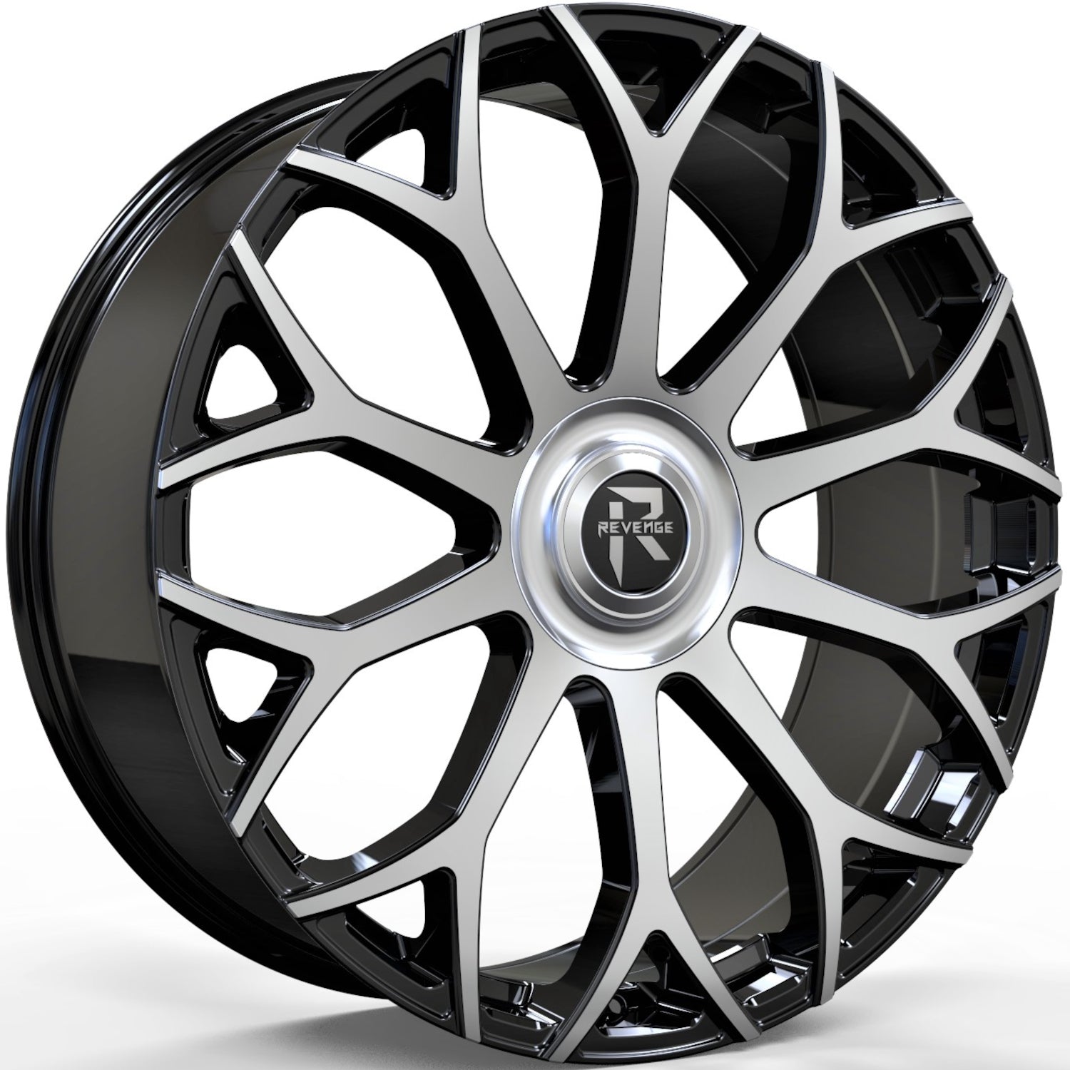 Revenge Luxury RL-105 28x9.5 +15mm Gloss Black with Machined Spoke ...