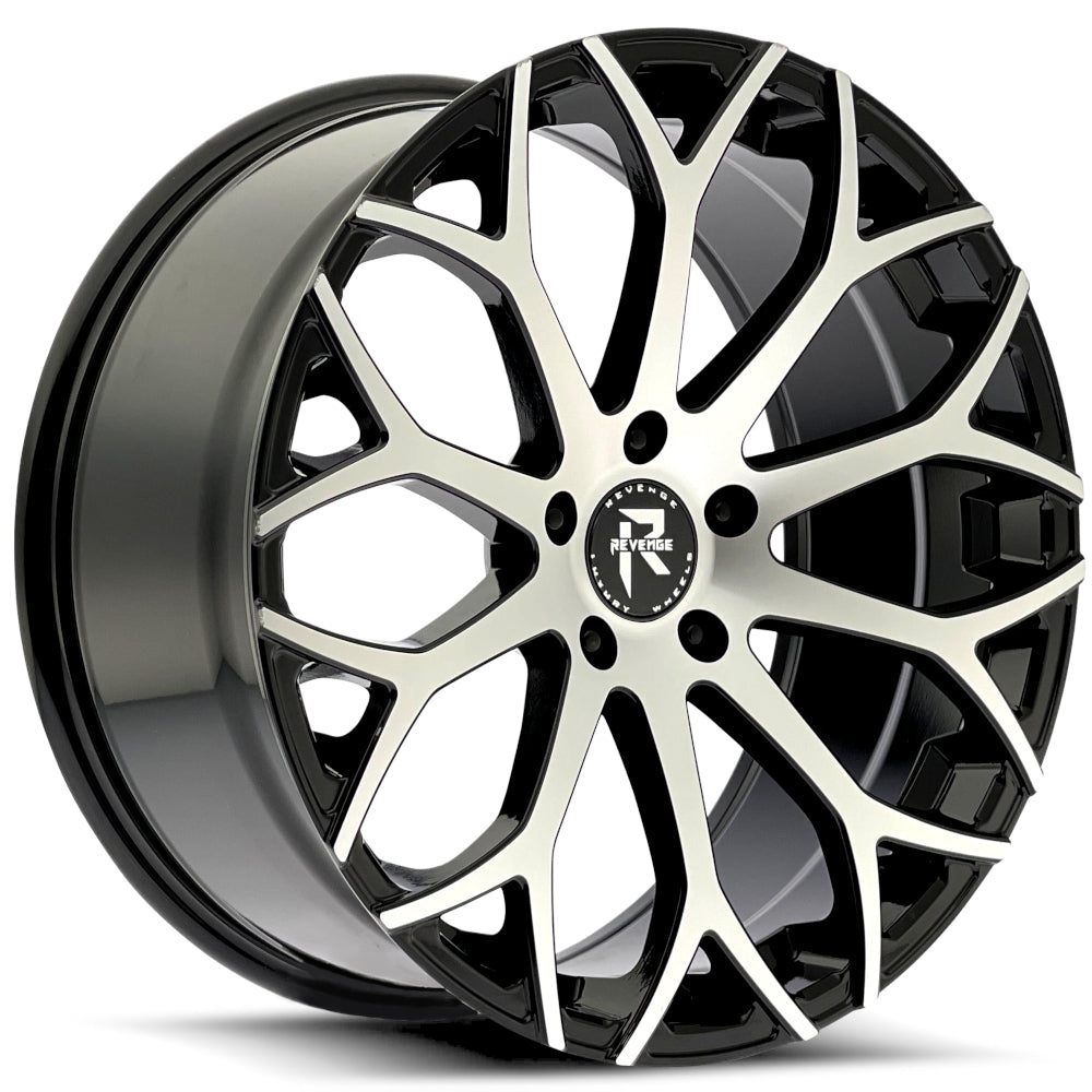 Revenge Luxury RL-105 26x9.5 +15mm Gloss Black with Machined Spoke ...