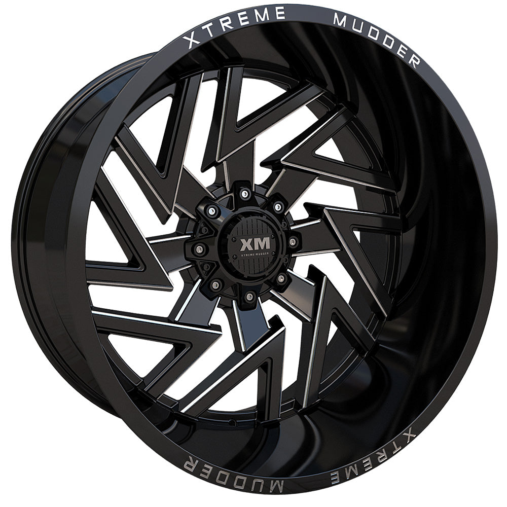 Xtreme Mudder XM-340 24x14 +76mm Gloss Black with Milled Spoke Edges ...