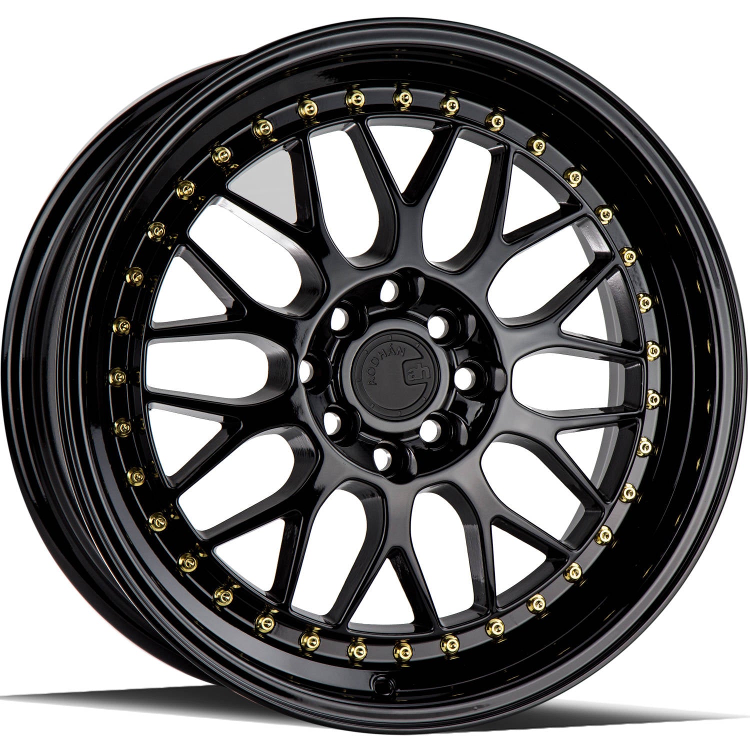 Aodhan AH02 19x11 22mm Gloss Black with Gold Rivets – TFS Wheels