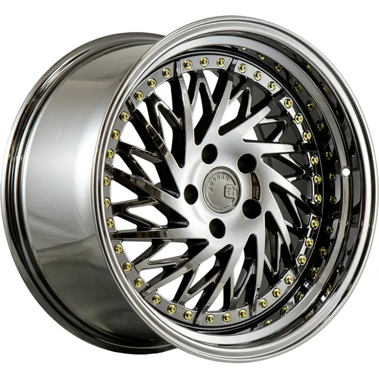 Aodhan DS03 18X9.5 30mm Vacuum Black Chrome w/Gold Rivets – TFS Wheels