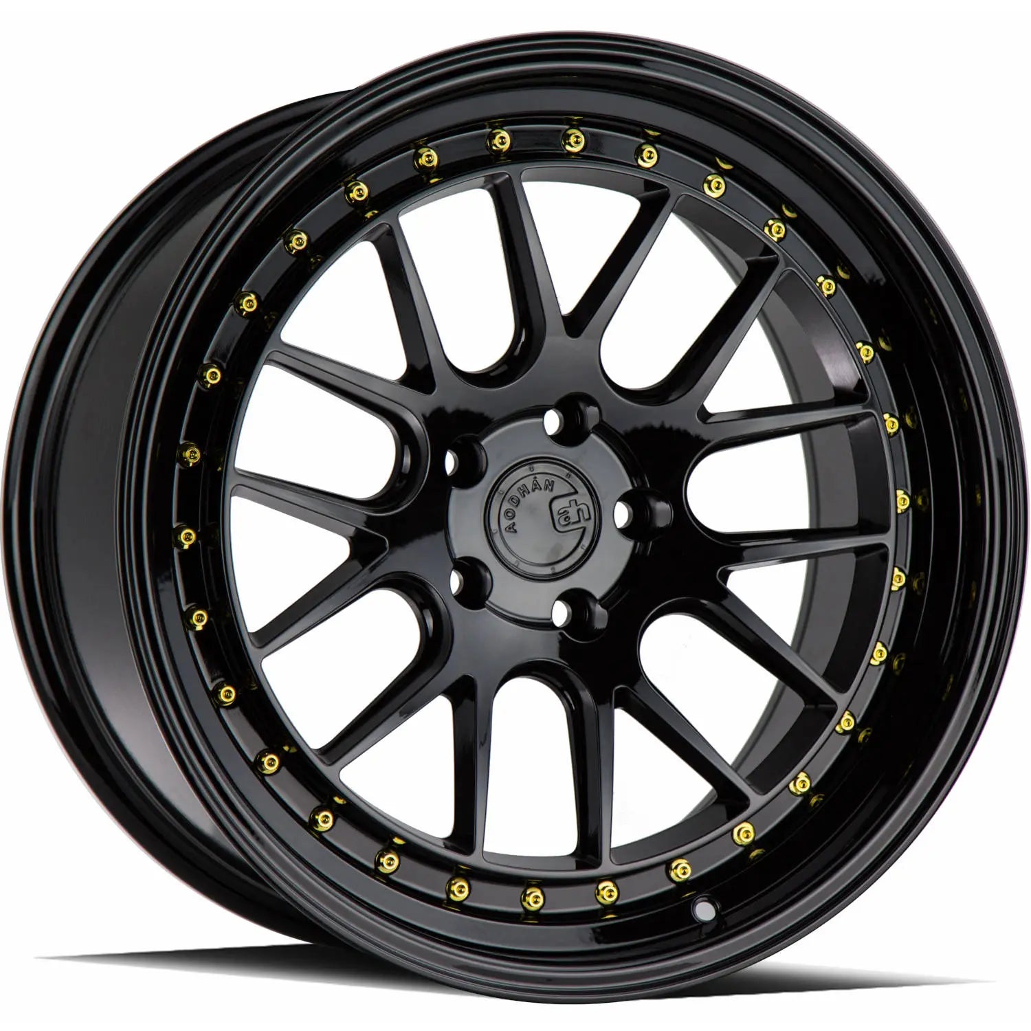 Aodhan DS06 19X9.5 15mm Gloss Black w/Gold Rivets – TFS Wheels
