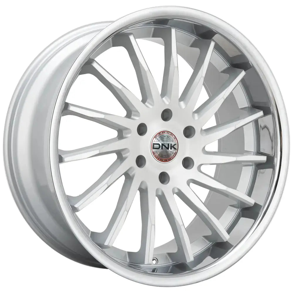 DNK 707 22x9.5 +20mm Silver with Brushed Spoke Faces and a Stainless ...